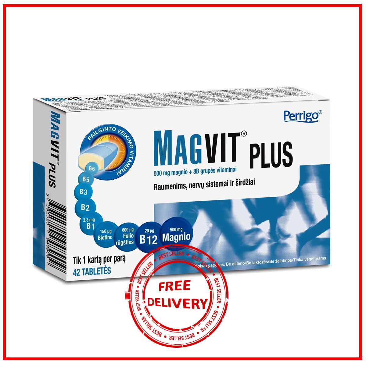 Magvit Plus 500mg Magnesium and 8 Group B vitamins, For Muscles, Nerves ...