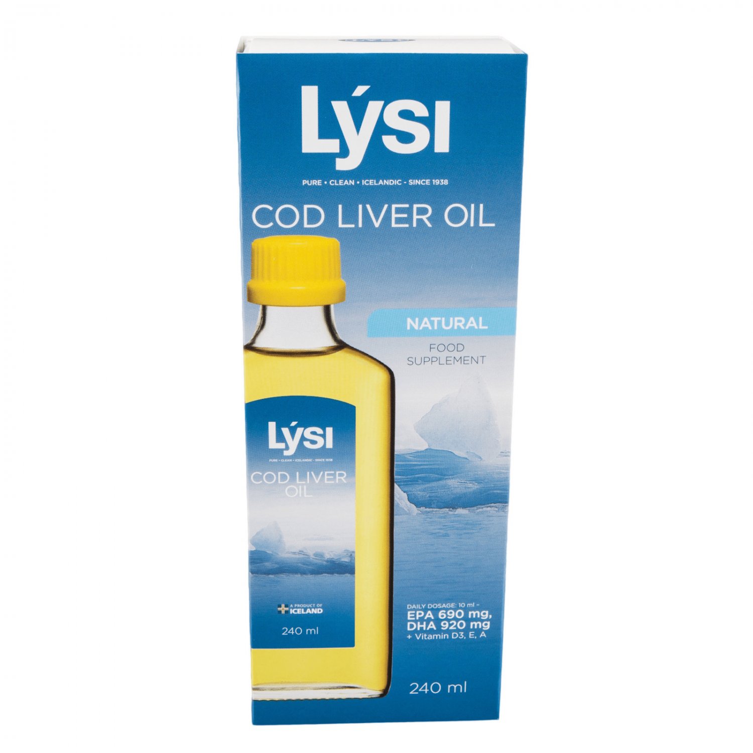 Lysi Cod Liver Oil with High Omega-3 Content, Vitamins A, D and E, 240 ...