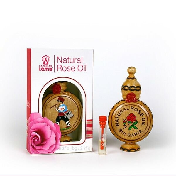 Lema 100% Natural Pure Bulgarian Rose Oil in a wooden souvenir 1.0 ml ...