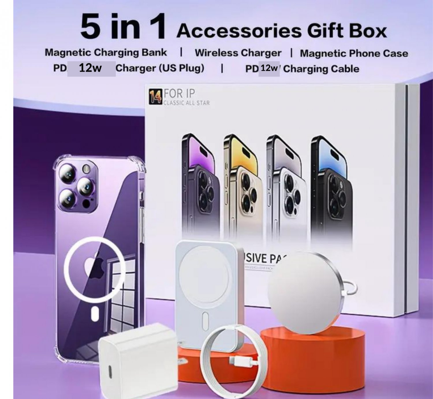 5-in-1 Accessories for iPhone 14,13, 12, Pro, Pro Max