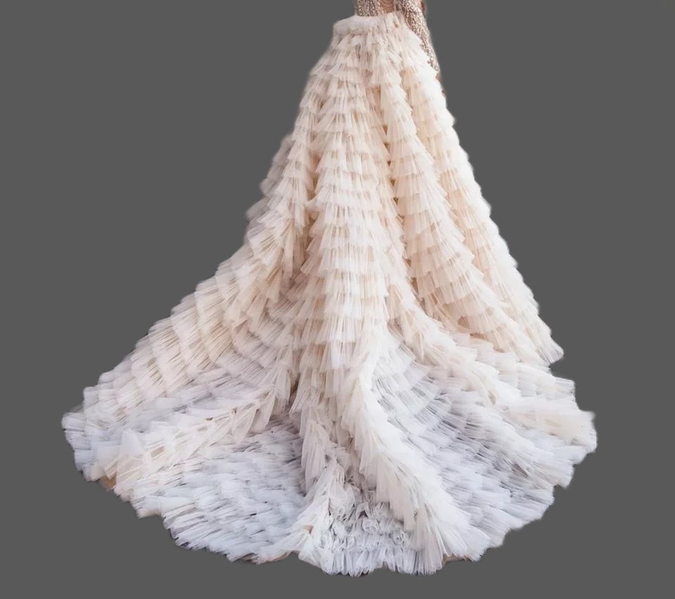 Custom Pleated Layered Tulle Wedding Skirt/Train All Sizes