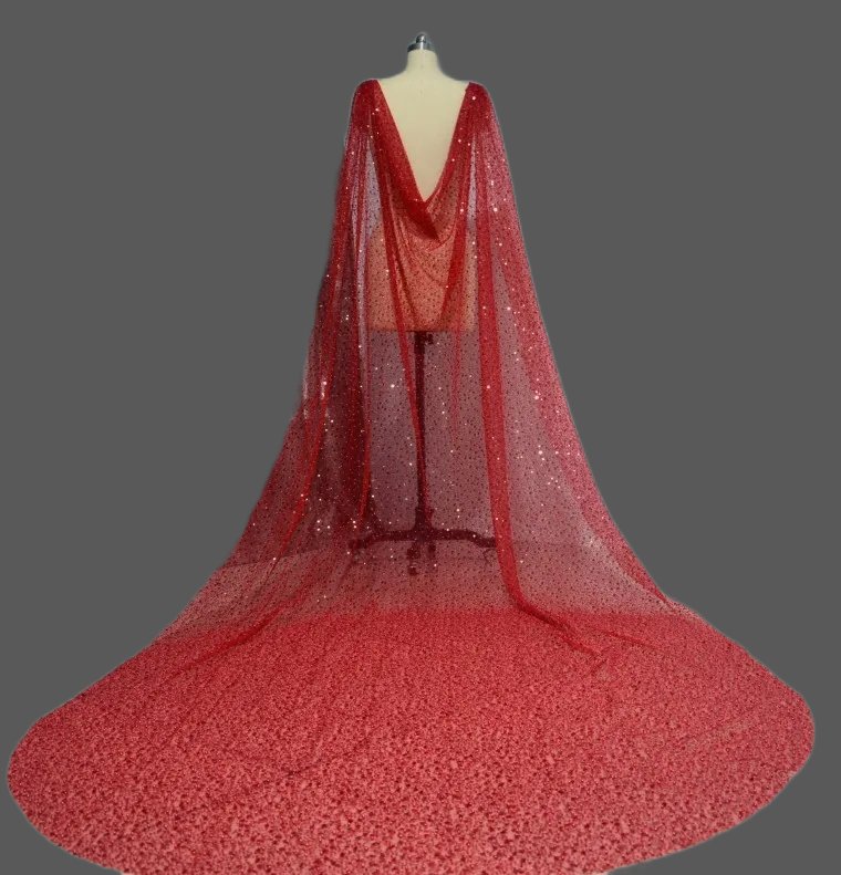 Sequin/Pearl Watteau Train/Shoulder Veil All Length/Color