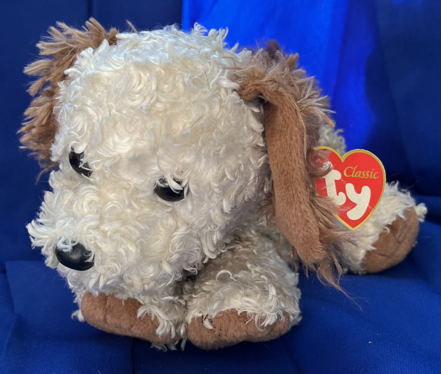 TY TYSILK Classic DINGER Plush Dog Puppy Fuzzy Shaggy Brown Cream ...