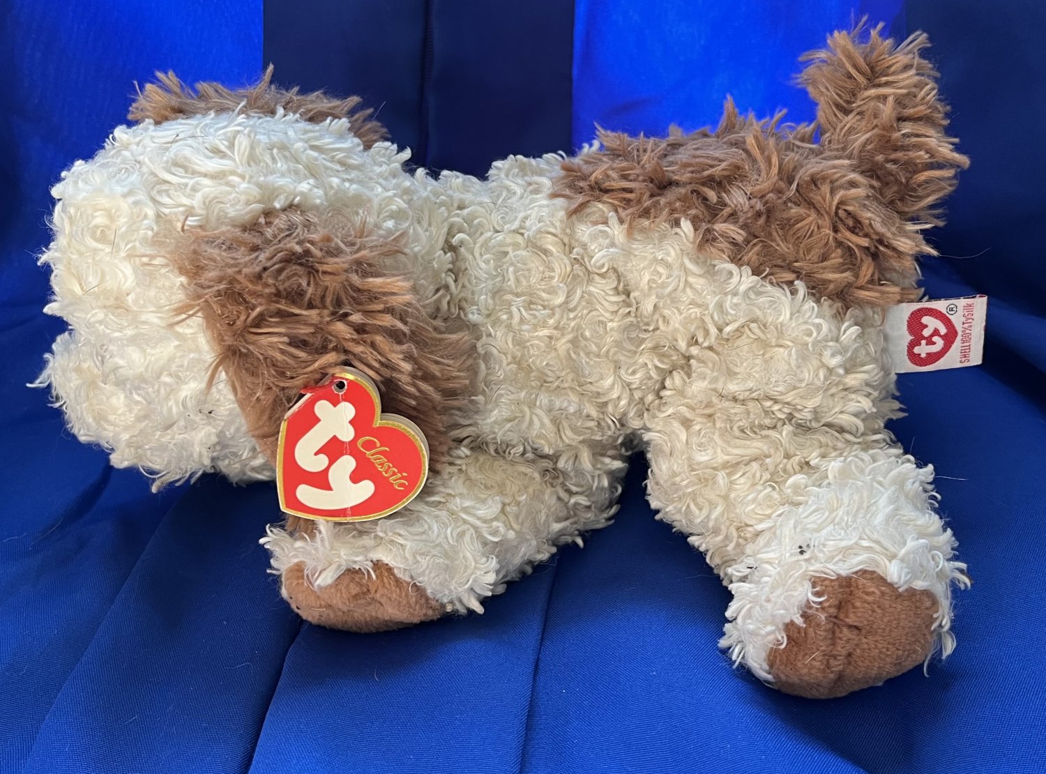 TY TYSILK Classic DINGER Plush Dog Puppy Fuzzy Shaggy Brown Cream ...