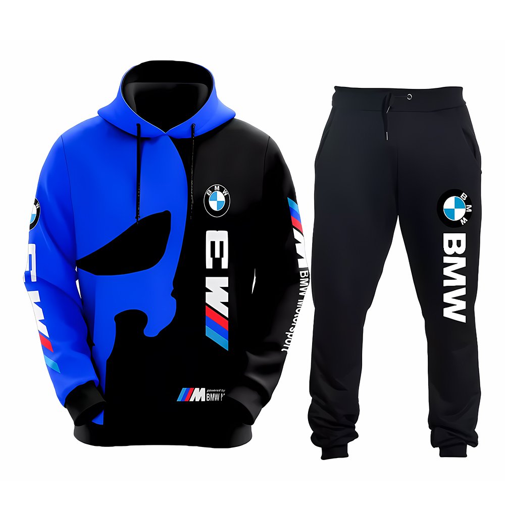 BMW M Series Blue Skull Tracksuit Hoodie And Sweatpants