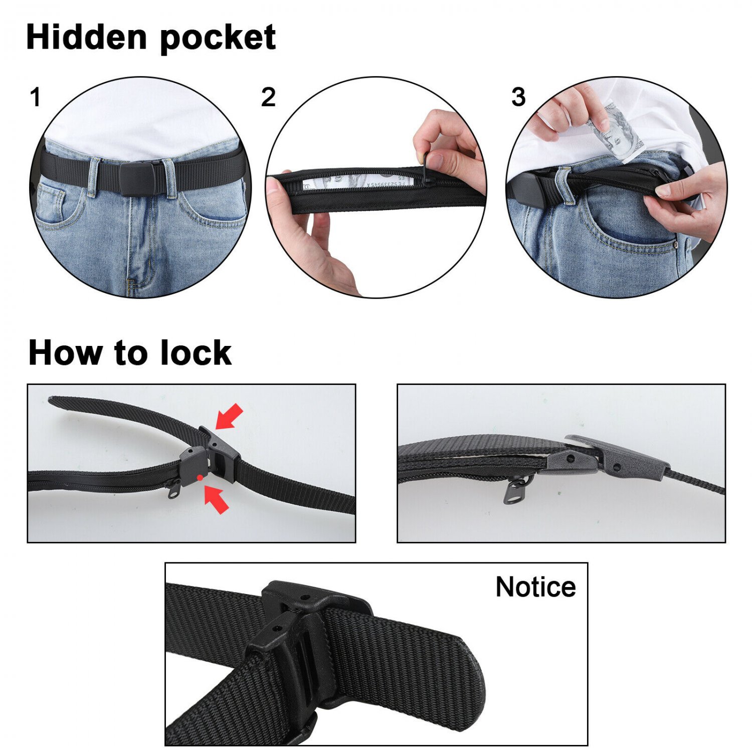 Travel Security Belt Hidden Money Pouch Money Wallet Pocket Waist Belt Safe