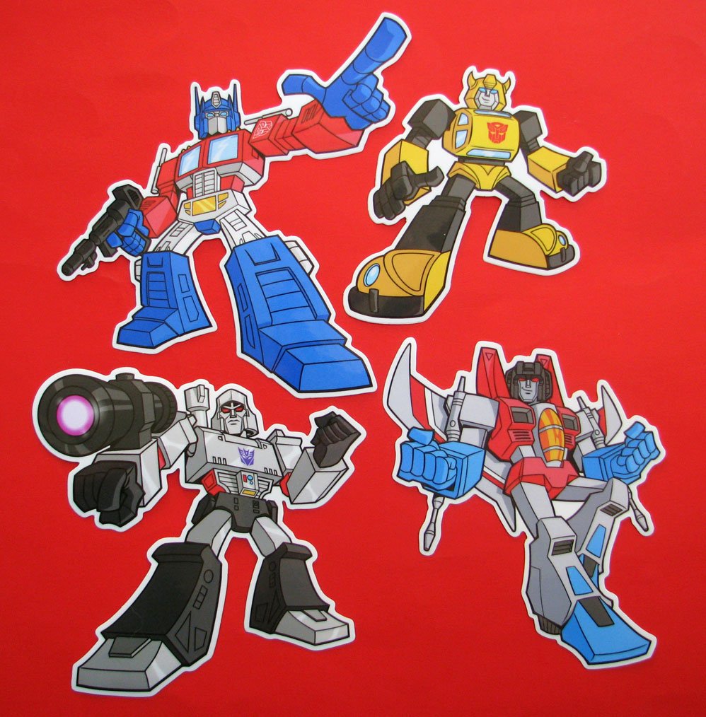 Optimus Prime Megatron & Bumblebee Vinyl Sticker Set G1 Cartoon Die Cut ...