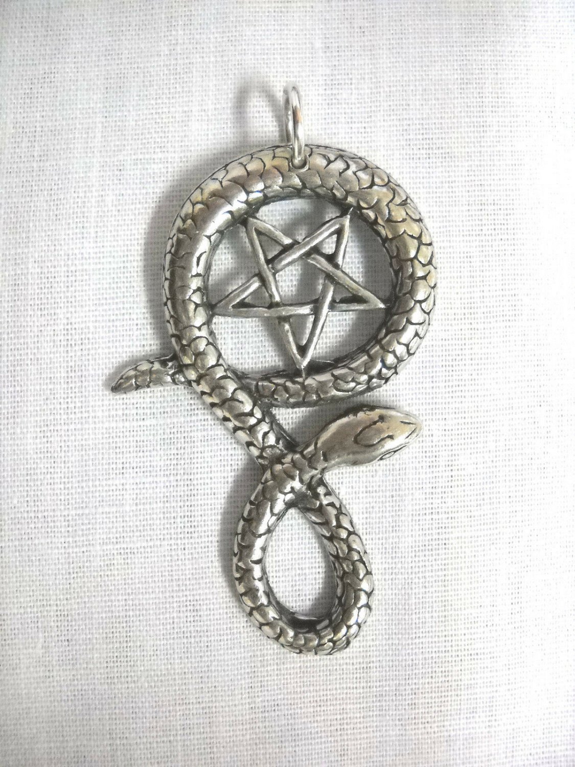 OCCULT SATANIC PENTAGRAM SERPENT TWIST SNAKE PEWTER PENDANT ADJ CORD ...