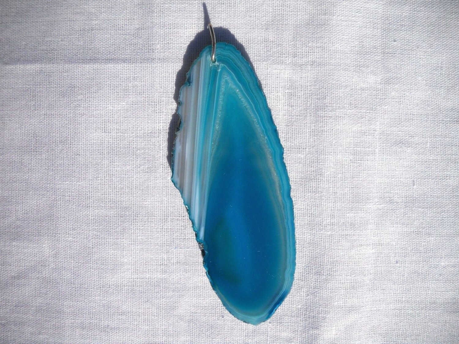 BEAUTIFUL TEAL BLUE COLOR AGATE GEMSTONE ANGLE LINES PENDANT ADJ NECKLACE