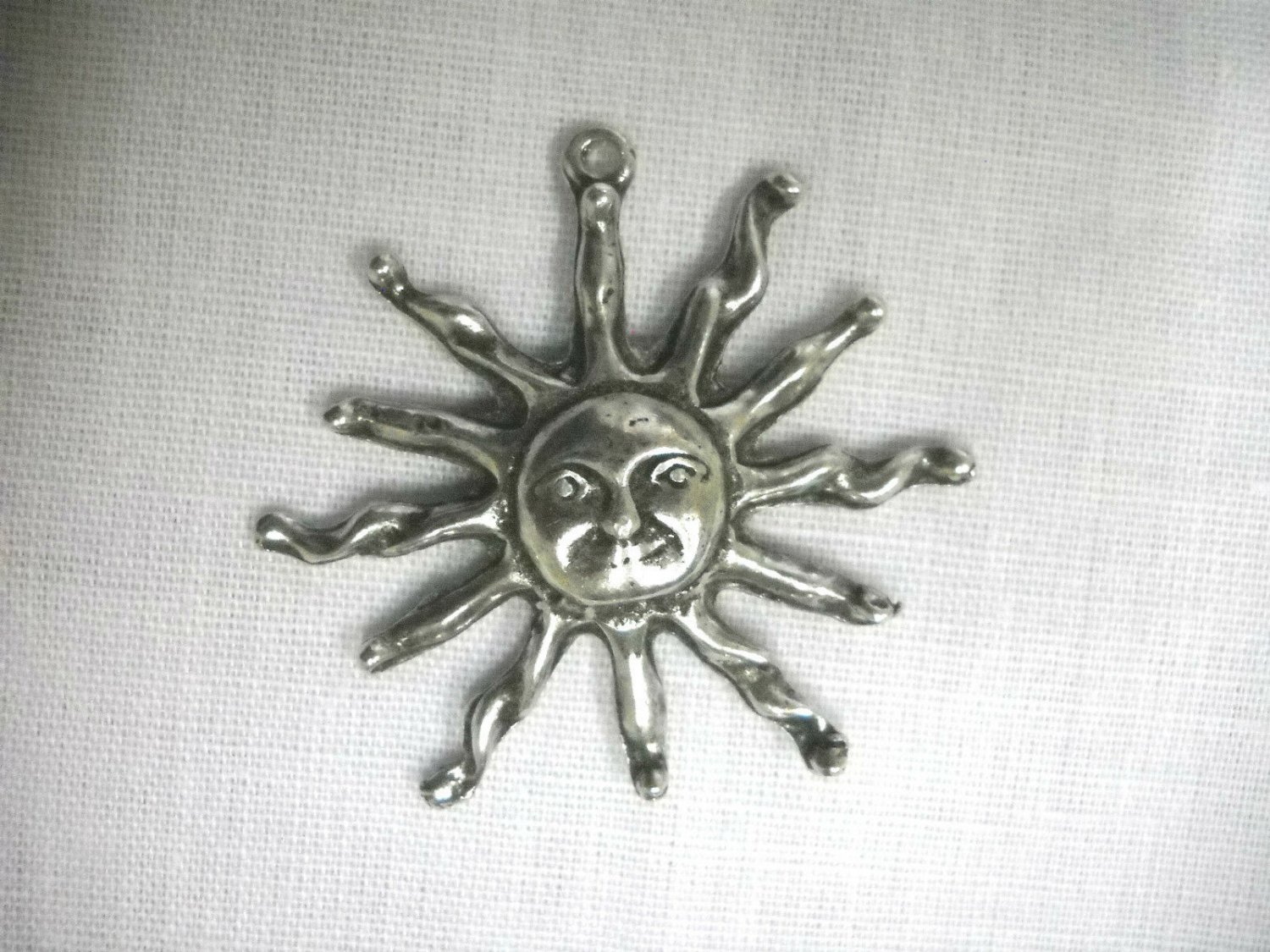 CELESTIAL SUN w FACE & TWISTED SOLAR FLARE - RAYS CAST PEWTER PENDANT ...