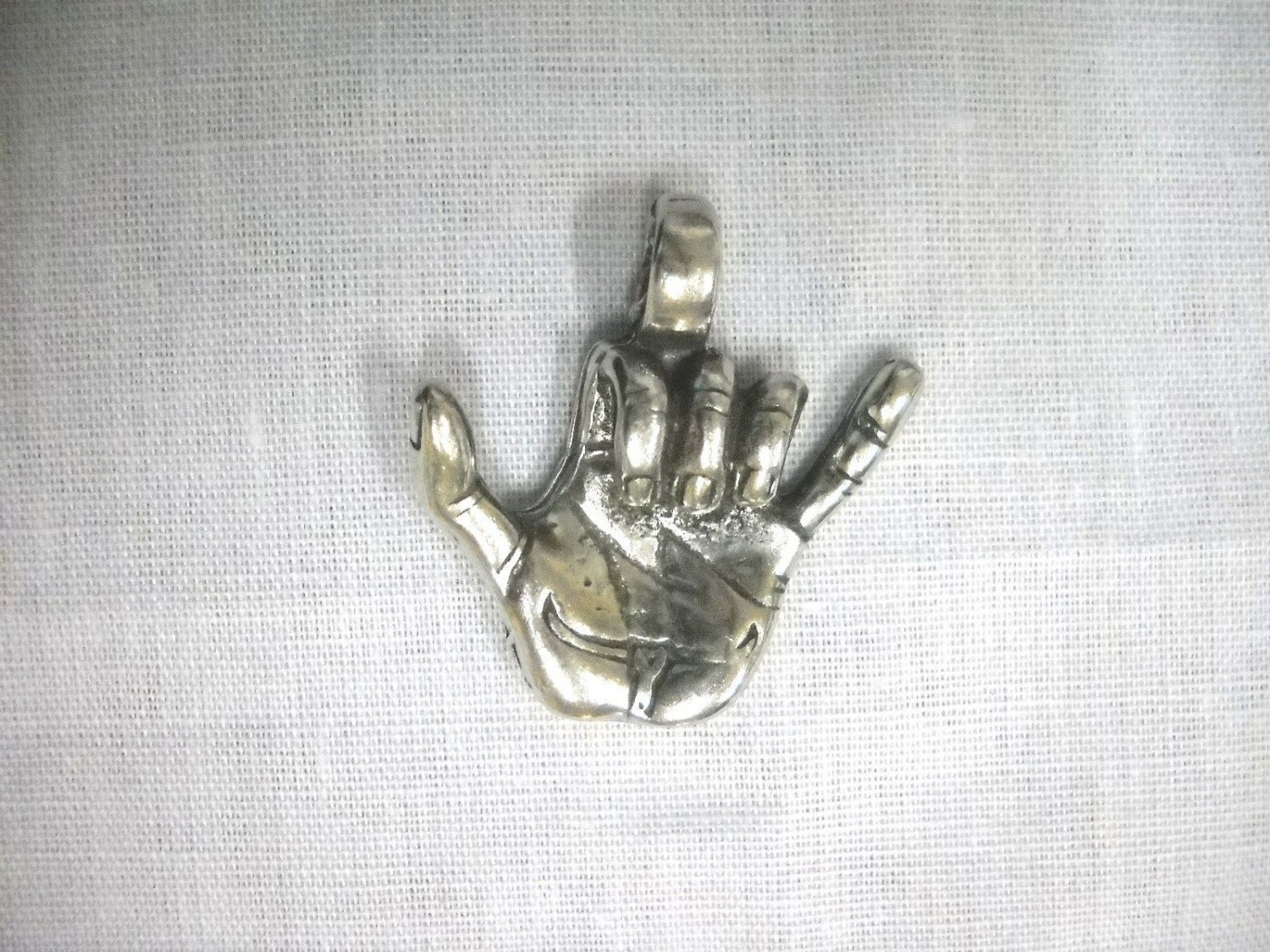 ALOHA SURF ISLANDER HAWAIIAN HANG LOOSE HAND SYMBOL PEWTER PENDANT ADJ ...
