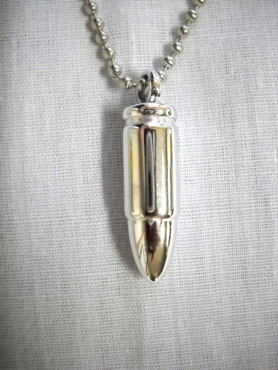 STAINLESS STEEL SOLID 3D REALISTIC LOOK BULLET PENDANT 22" BALL CHAIN ...