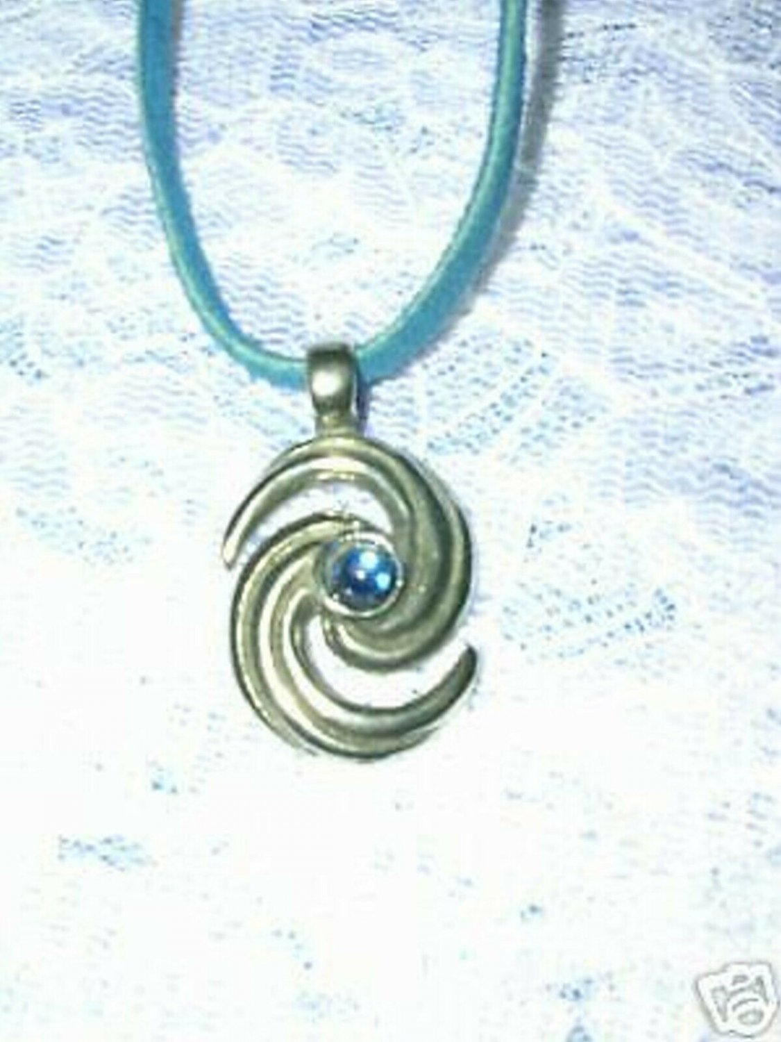 CYCLONE SWIRL with DARK BLUE GEM CAST USA PEWTER PENDANT 22" SUEDE CORD ...
