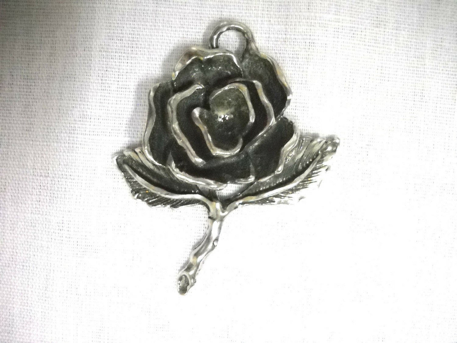 AMERICAN PEWTER BLOOMING OPEN ROSE FLOWER w STEM GARDENER NATURE ...