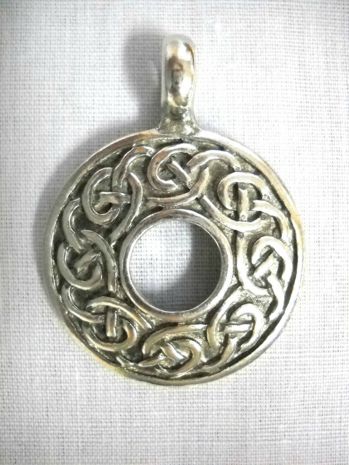 CELTIC DESIGN ROUND RING INFINITY SCROLL KNOTS PEWTER PENDANT ADJ NECKLACE