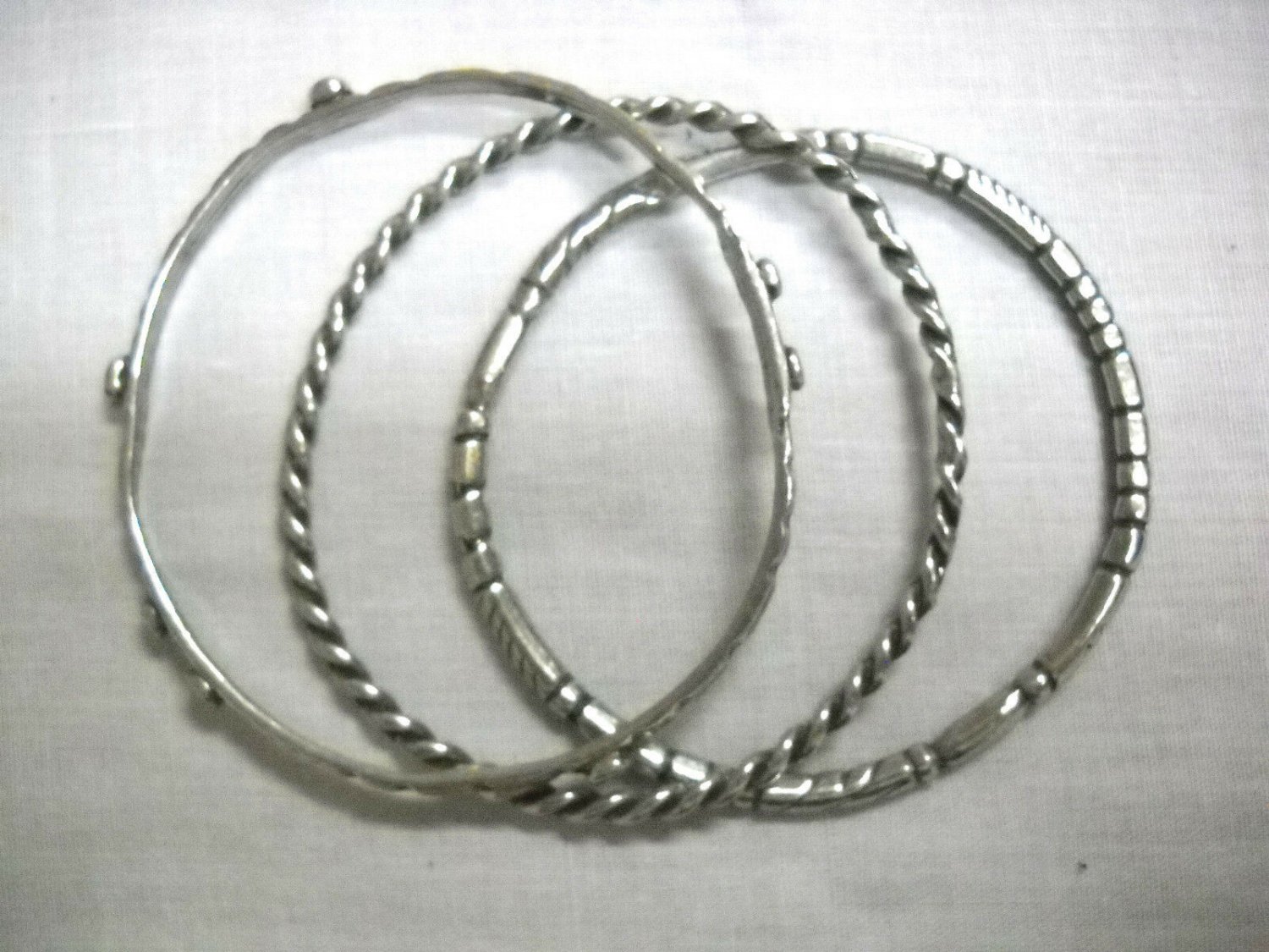 SET OF 3 DECORATED ASSORTED DESIGNS HAND CAST PEWTER BANGLE JINGLE ...