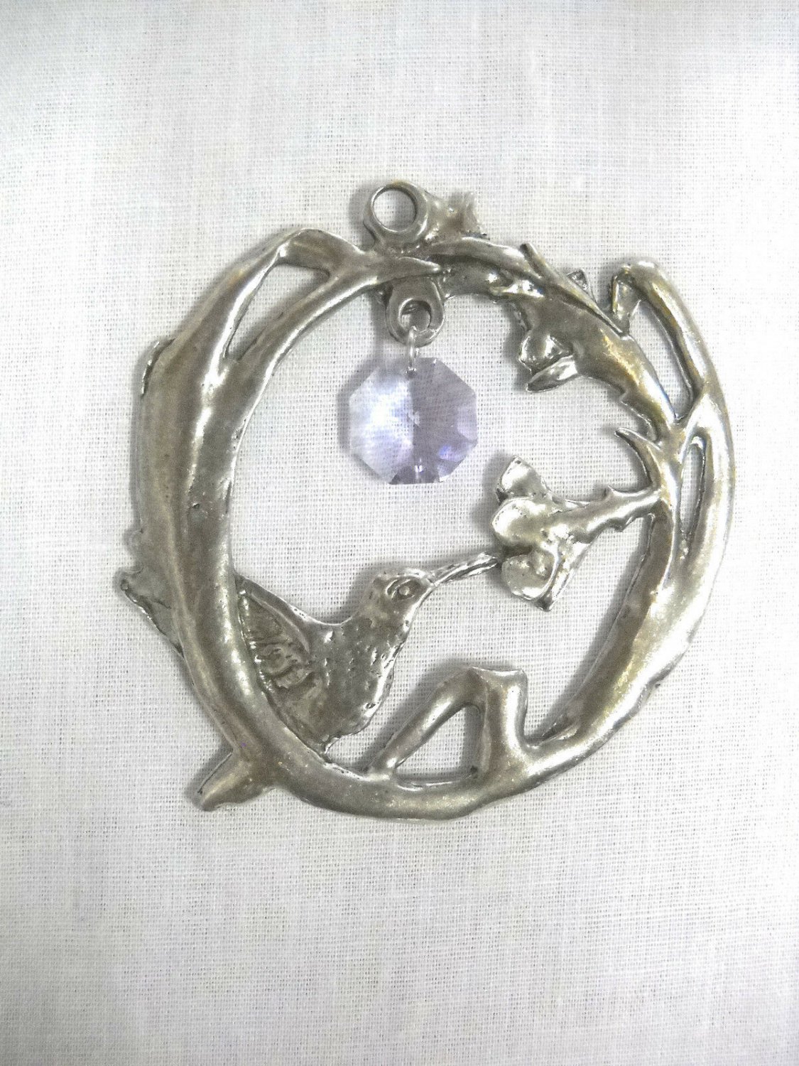 Hummingbird with Flowers and Foliage USA Hand Cast Pewter Ornament ...