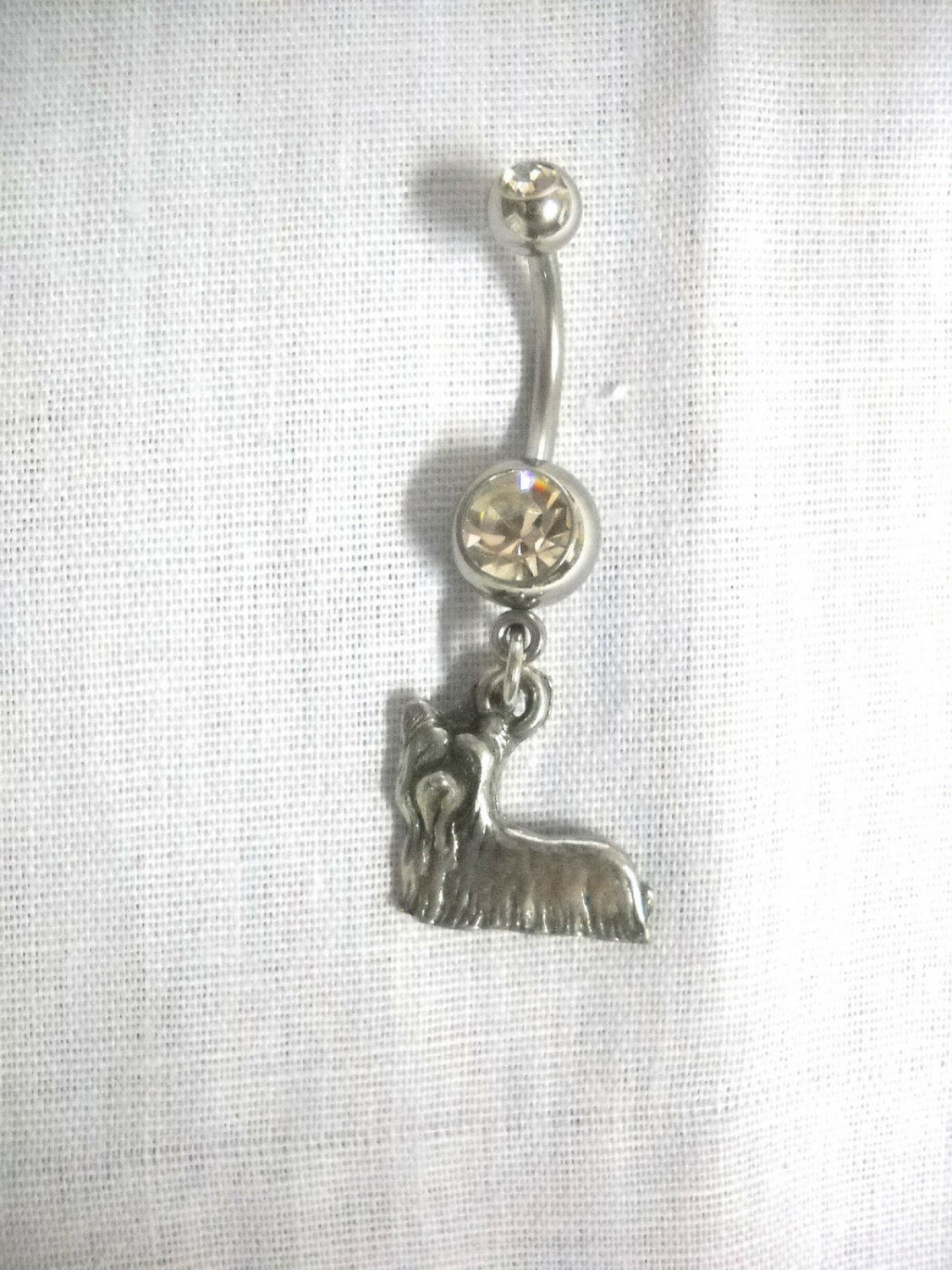 NEW CUTE 2 SIDED SHIH TZU DOG PUPPY DANGLING PEWTER CHARM CLEAR CZ ...