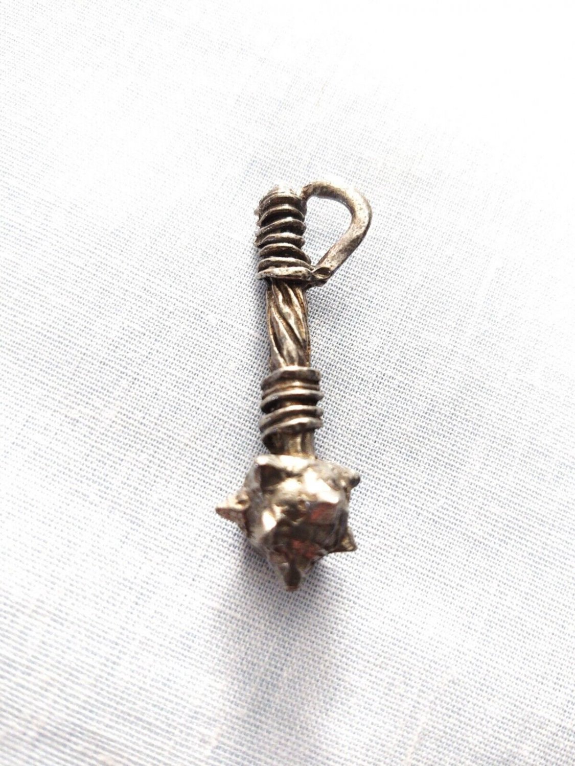 3D SOLID MEDIEVAL MACE BALL WITH SPIKES PEWTER PENDANT ADJ CORD NECKLACE