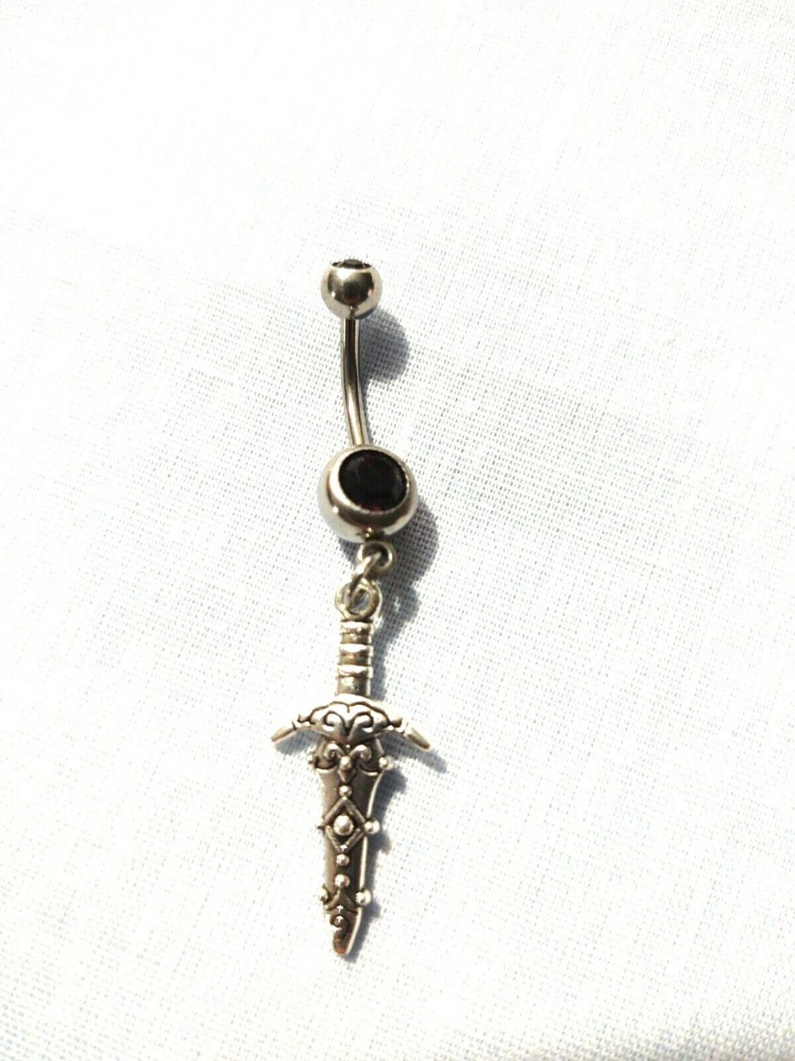 DAGGER SWORD EXOTIC DECORATED DANGLING CHARM ON 14g DARK PURPLE CZ ...