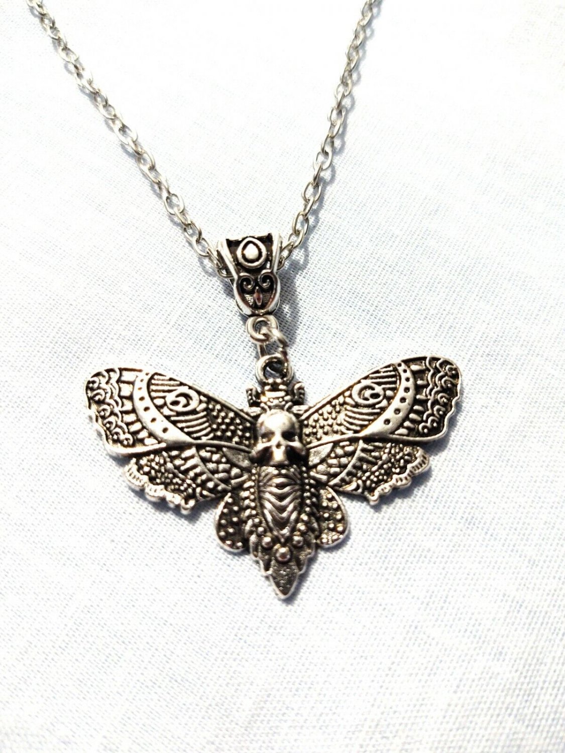 WICKED SKULL MOTH BUTTERFLY WINGS GOTHIC ALLOY METAL PENDANT 18" CHAIN ...