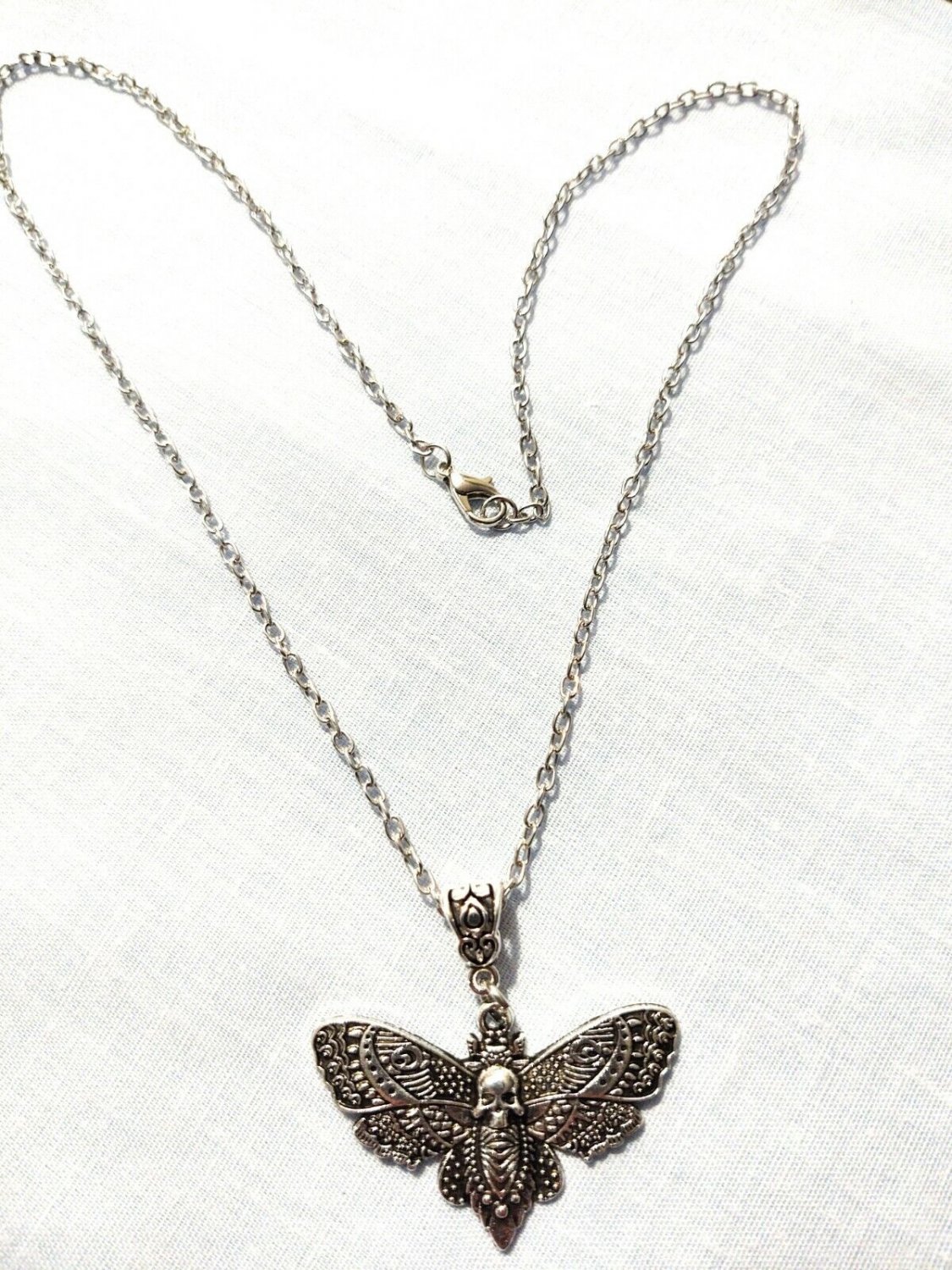 WICKED SKULL MOTH BUTTERFLY WINGS GOTHIC ALLOY METAL PENDANT 18" CHAIN ...