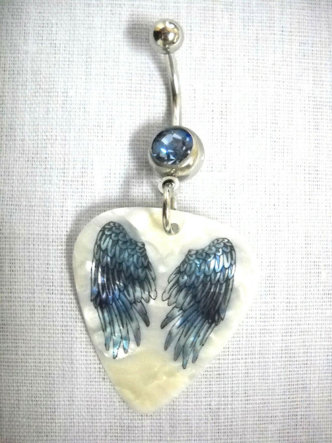 BLUE ANGEL WINGS DOWN POSITION PRINTED GUITAR PICK 14g BABY BLUE CZ ...