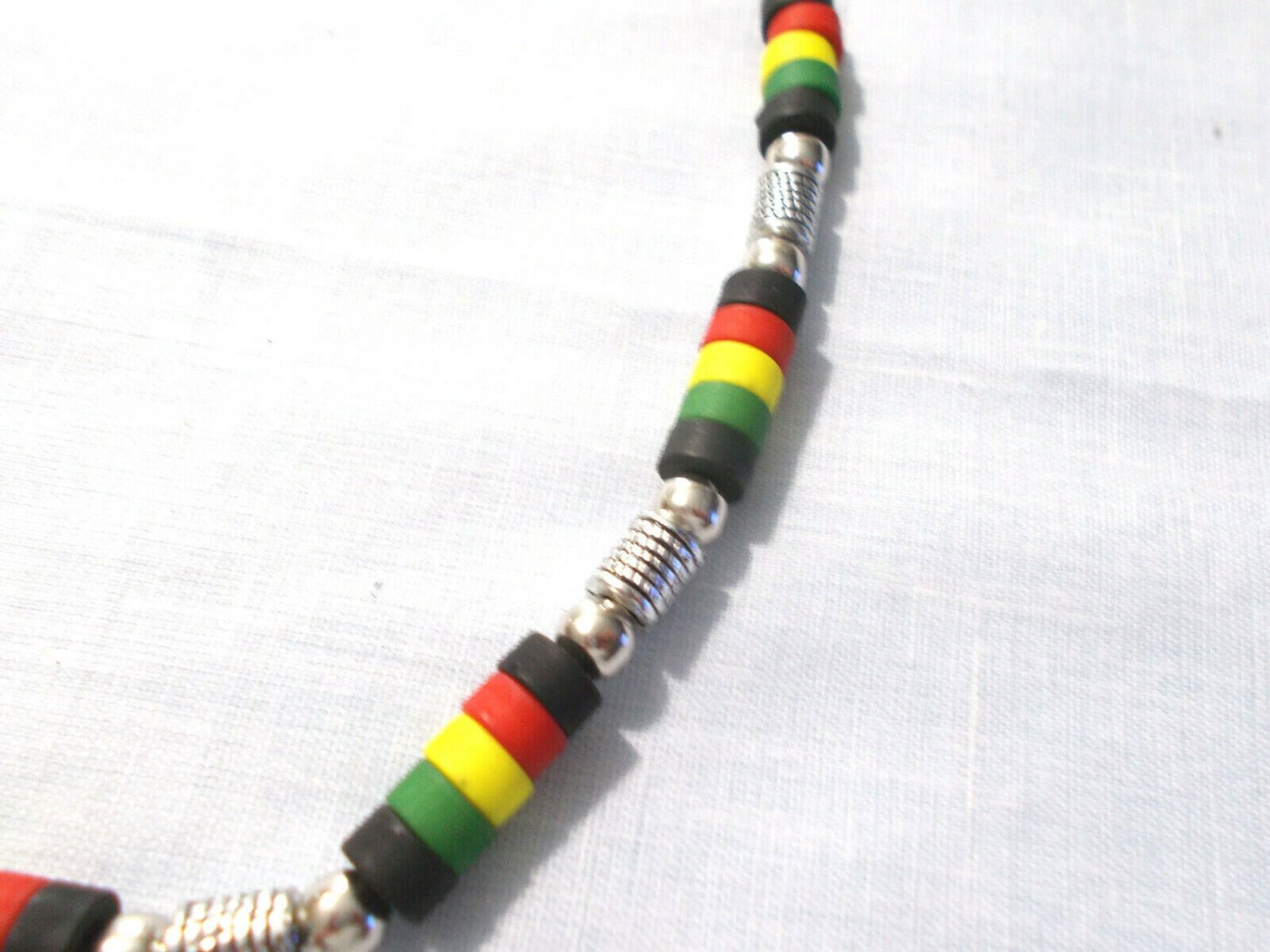 REGGAE RASTA COLORS AND SILVERTONE STRAND BEADED 18" NECKLACE LOBSTER CLAW