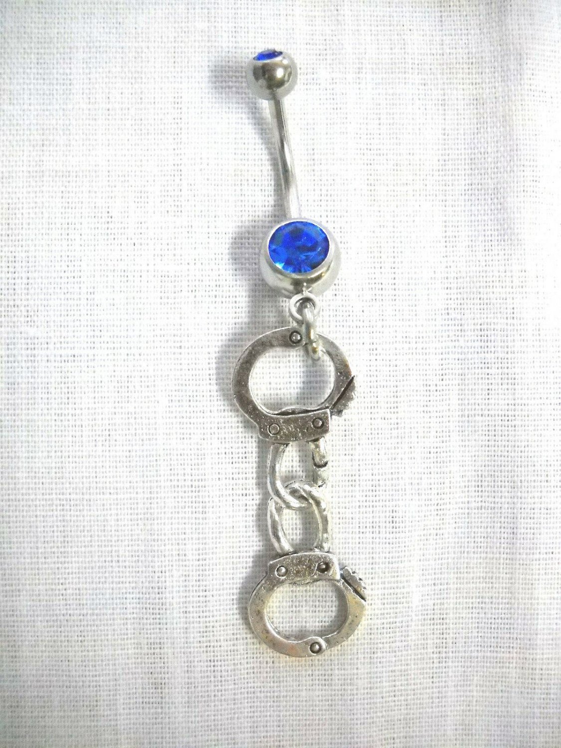 HANDCUFFS LAW ENFORCEMENT / LAW BREAKER CUFFS on 14g BLUE CZ BELLY RING ...