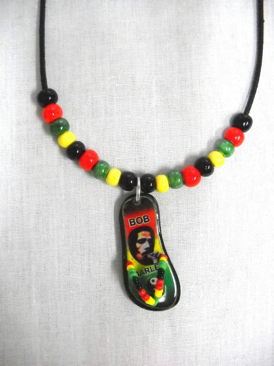 BOB MARLEY SMOKING RASTAFARI FLIP FLOP PENDANT RASTA CERAMIC BEADS ADJ ...