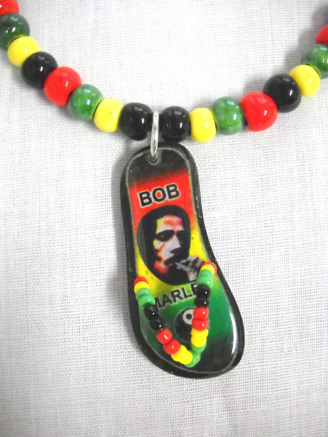 BOB MARLEY SMOKING RASTAFARI FLIP FLOP PENDANT RASTA CERAMIC BEADS ADJ ...