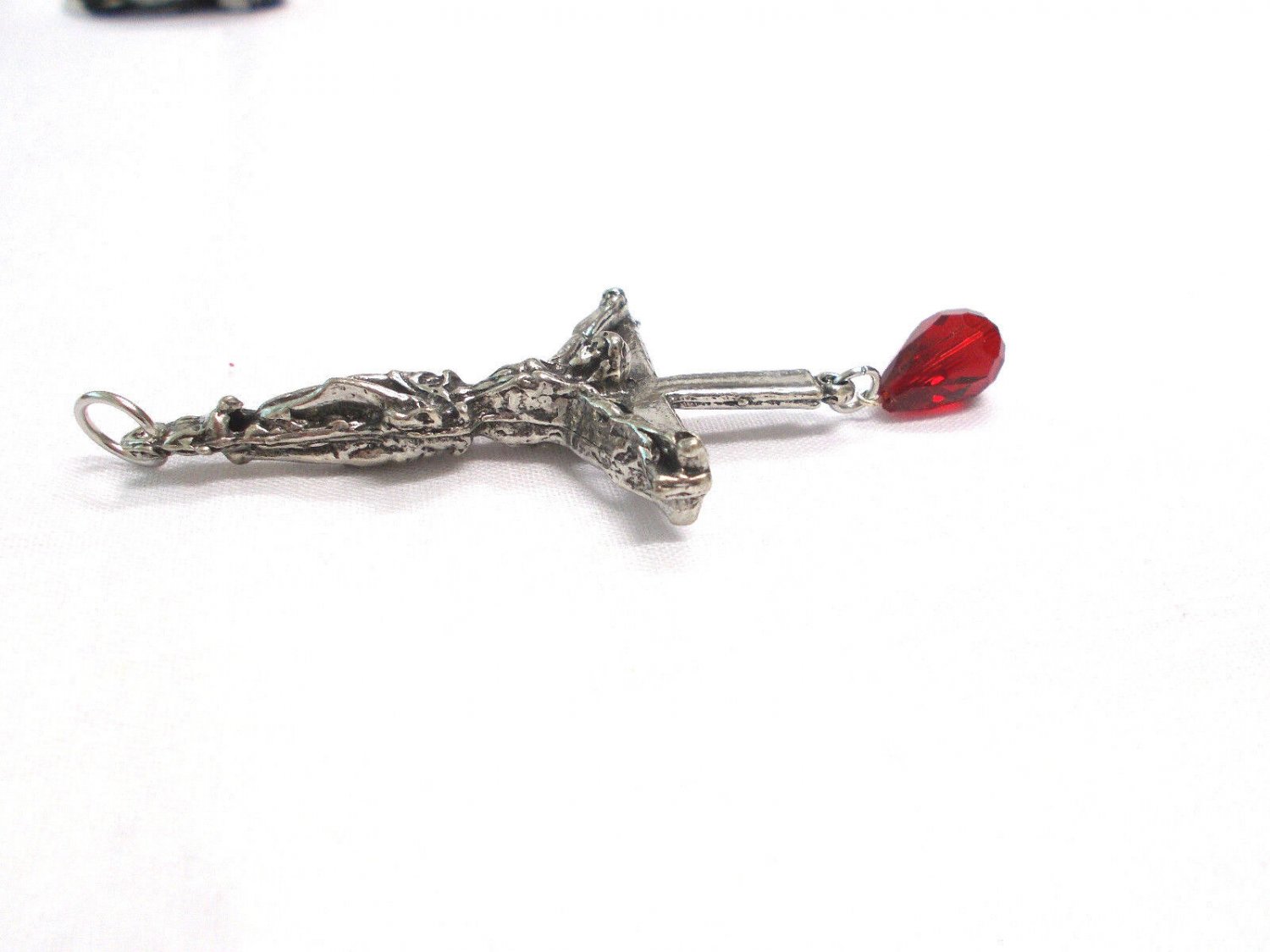 Inverted Jesus Cross Crucifix and Bood Red Crystal Evil Ornament Pewter ...