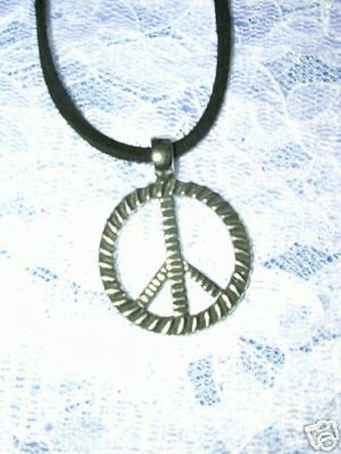 NEW REALISTIC ROPE LOOK PEACE SIGN SYMBOL USA PEWTER PENDANT ADJ STRING ...
