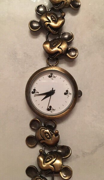 Women's Disney Gold Tone Watch w/Gold Mickey Heads Bracelet Band