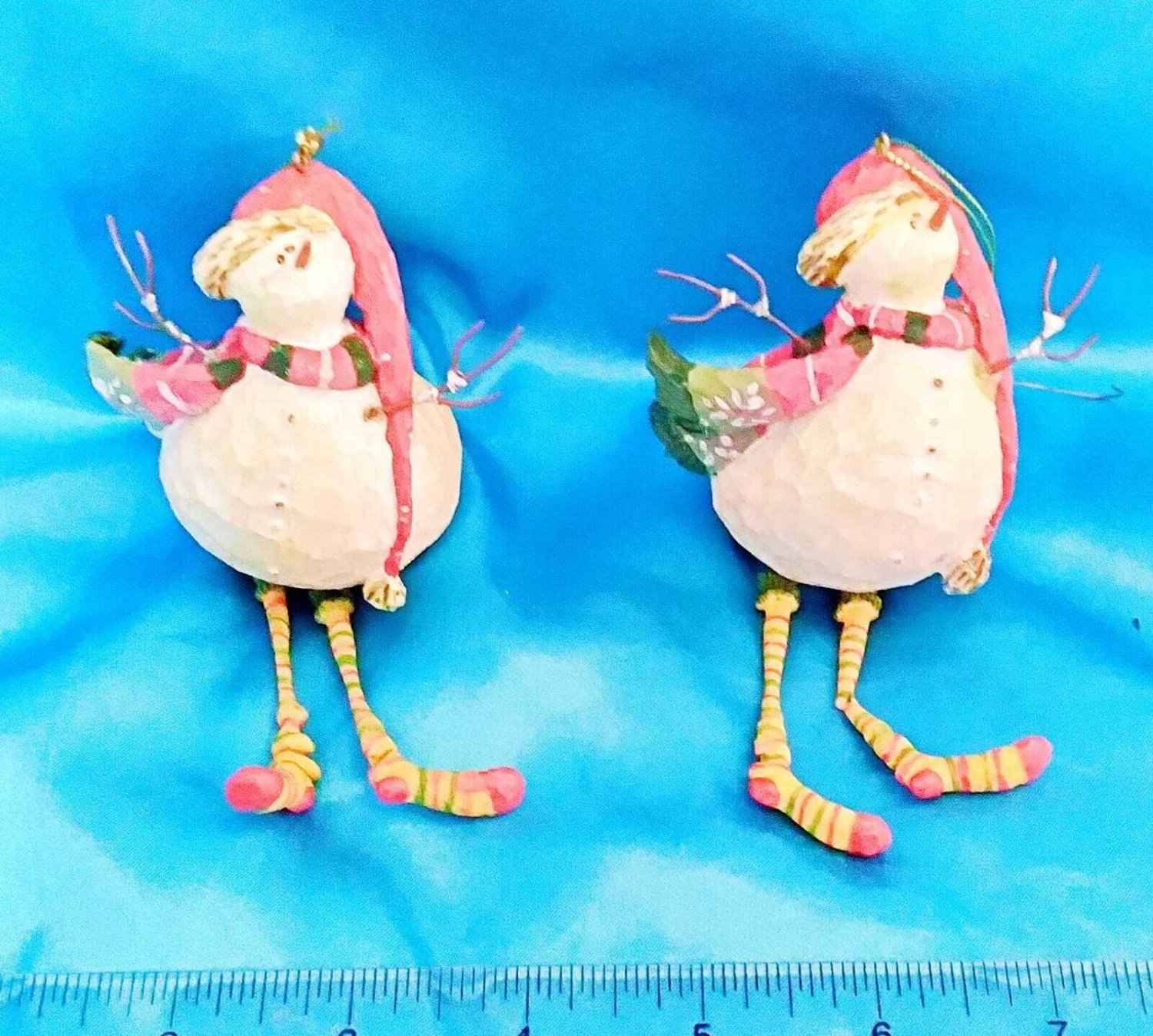 Set of 2 - SNOWMAN WHIMSICAL in SOCKS Resin Christmas Ornaments Tree ...
