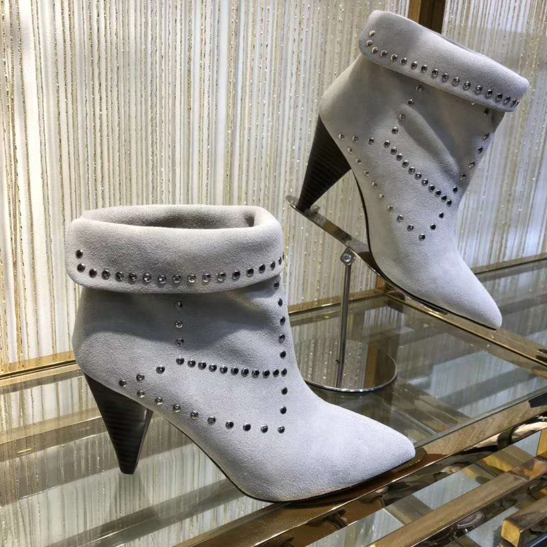 White Isabel Marant Lisbo Ankle Boots Suede Leather Cowhide Studs ...