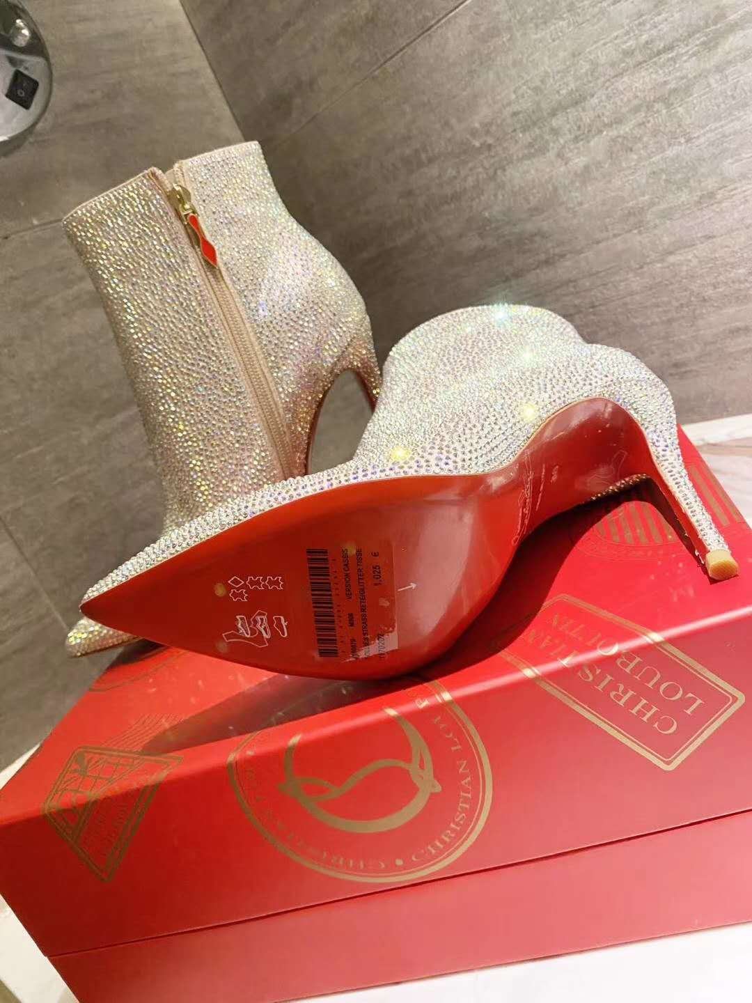 Women Shoes Paris Red Sole Boots 10cm Heel Crystal Bling Bling Boots