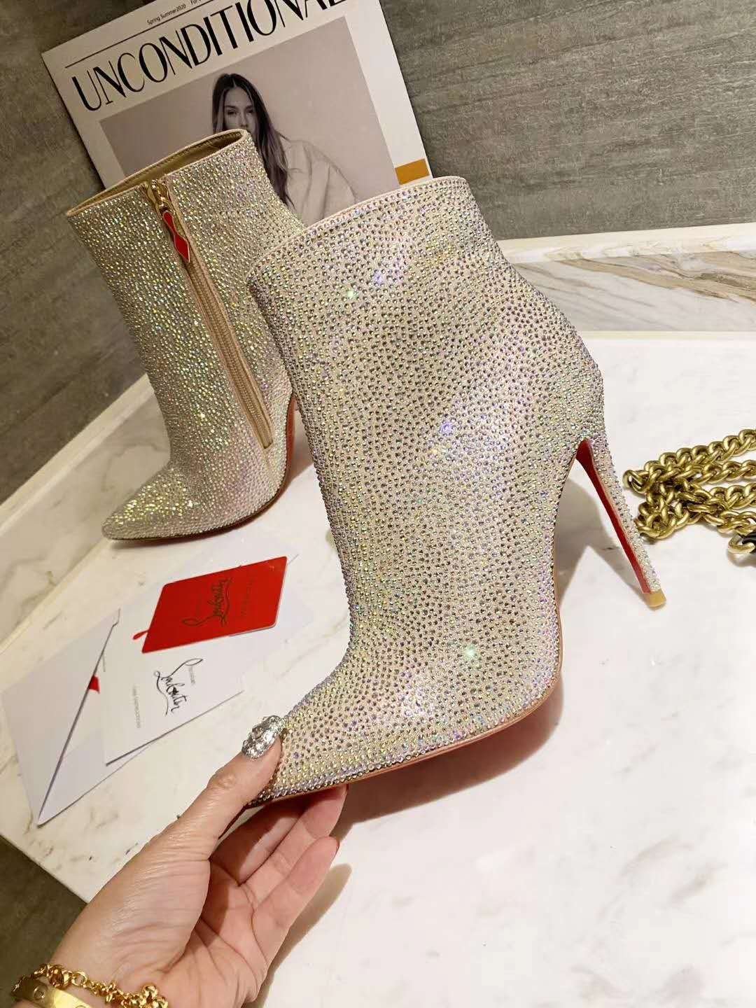 Women Shoes Paris Red Sole Boots 10cm Heel Crystal Bling Bling Boots