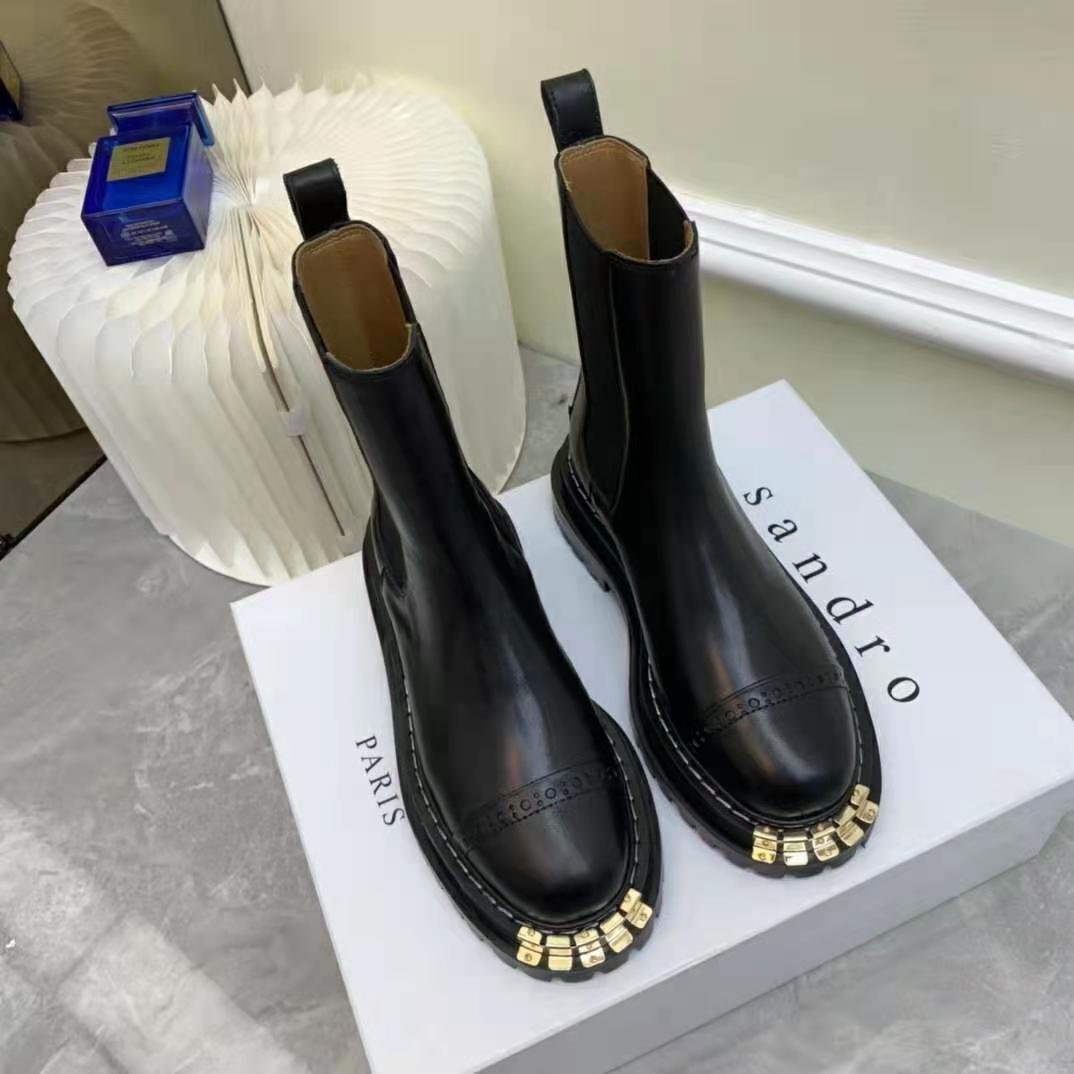 Women's Shoes Sandro Paris Boots Black Genuine Leather Elasticated ...