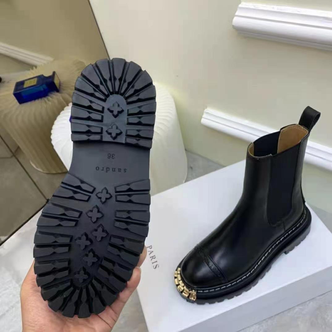 Women's Shoes Sandro Paris Boots Black Genuine Leather Elasticated ...