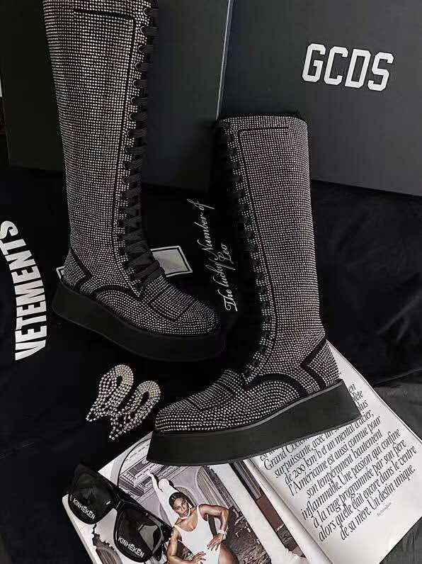 Women's Shoes Gcds Boots Foaming Sole Diamonds Lace-up Fashion Boots