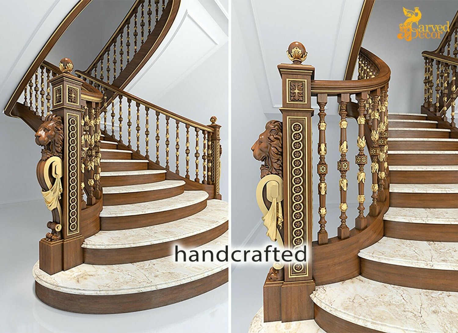 Unfinished Oak Stair Post for staircase (Set of 2) hand carved wood