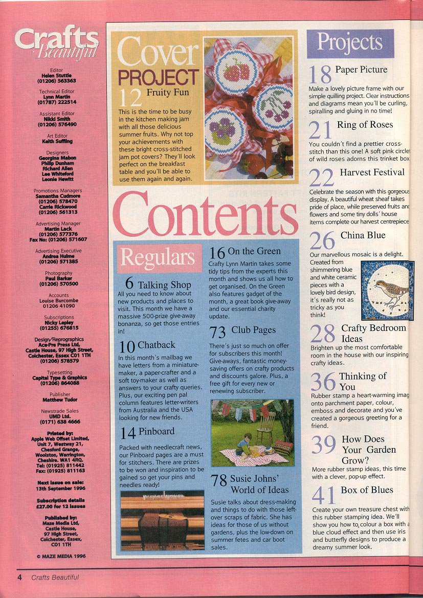 CRAFTS BEAUTIFUL MAGAZINE SEPTEMBER 1996 BACK ISSUE MINT NEW OLD STOCK