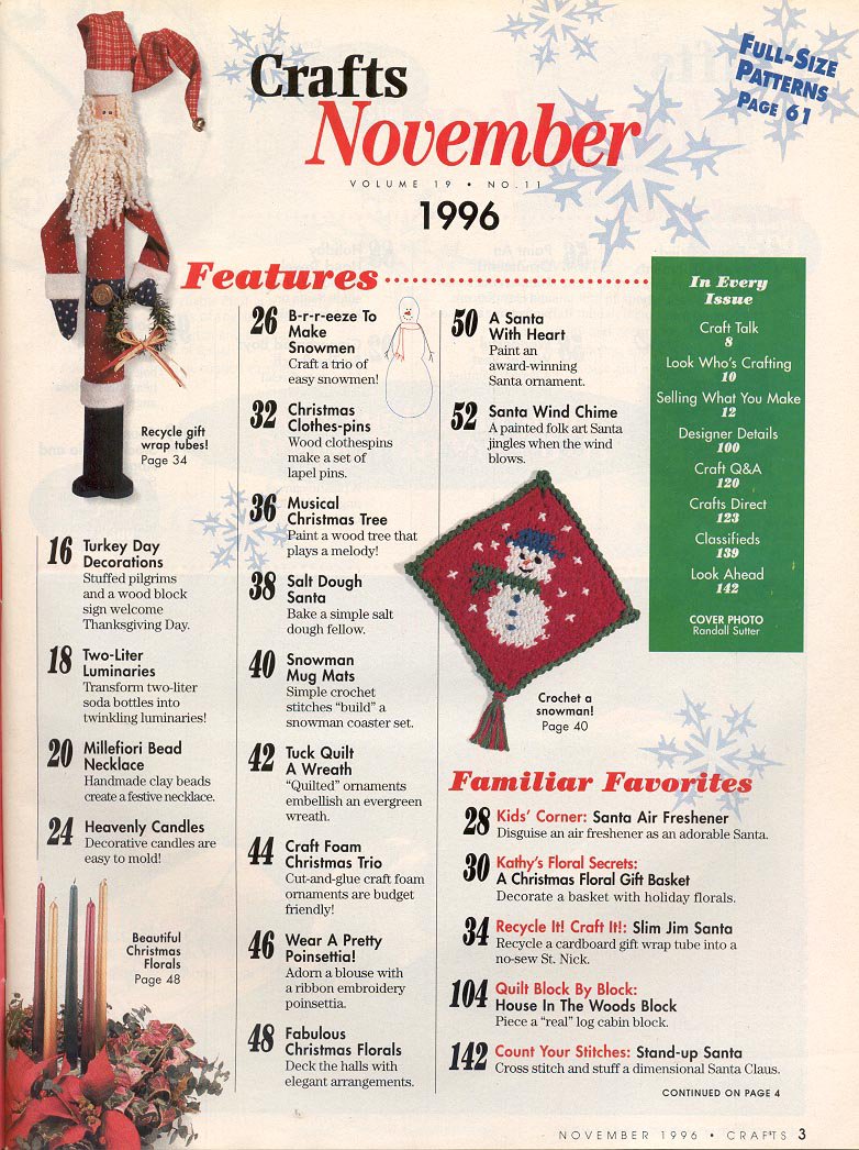 CRAFTS MAGAZINE BACK ISSUE NOVEMBER 1996 WITH FULL SIZE PATTERNS PULL ...