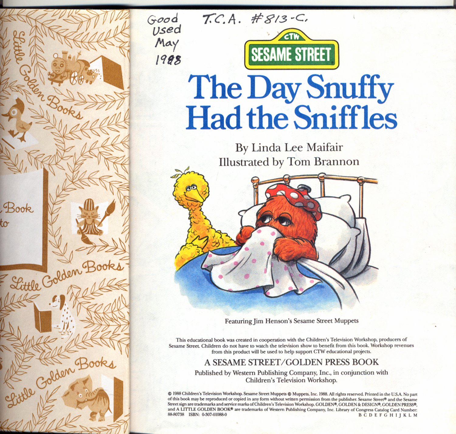 A LITTLE GOLDEN BOOK- SESAME STREET- THE DAY SNUFFY HAD THE SNIFFLES ...
