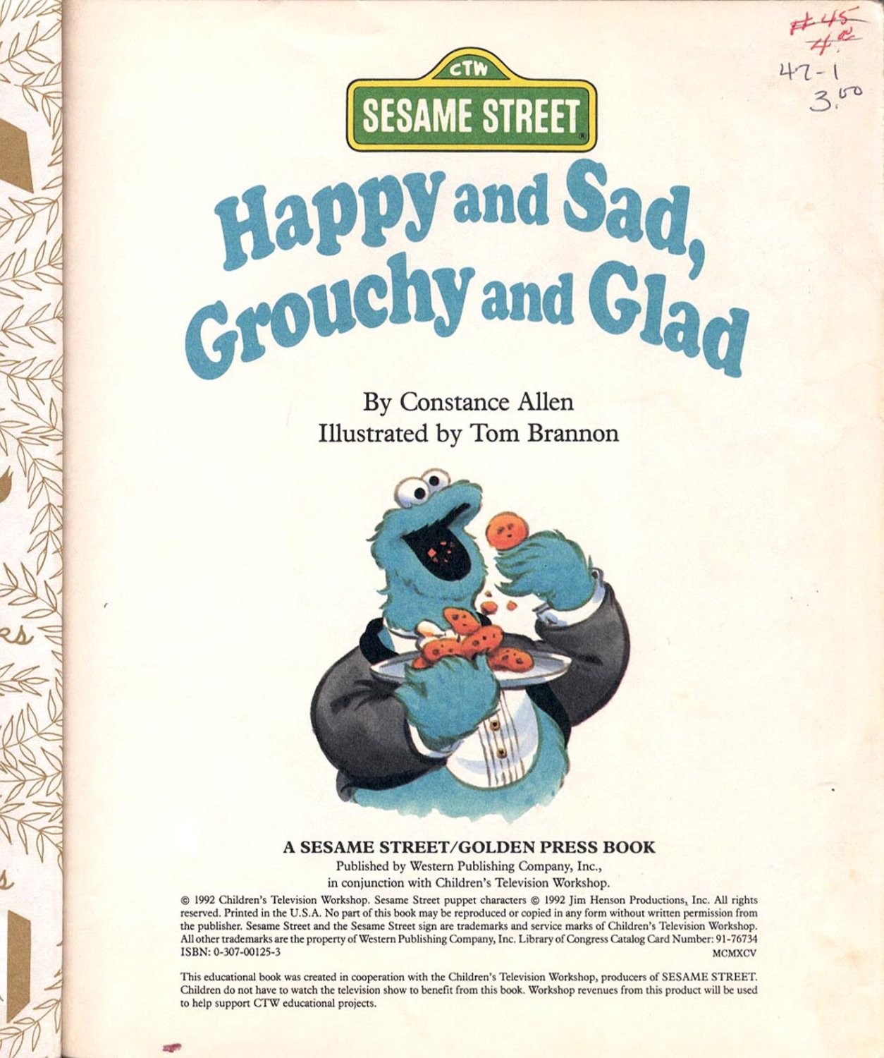 A LITTLE GOLDEN BOOK- SESAME STREET- HAPPY AND SAD GROUCHY AND GLAD ...