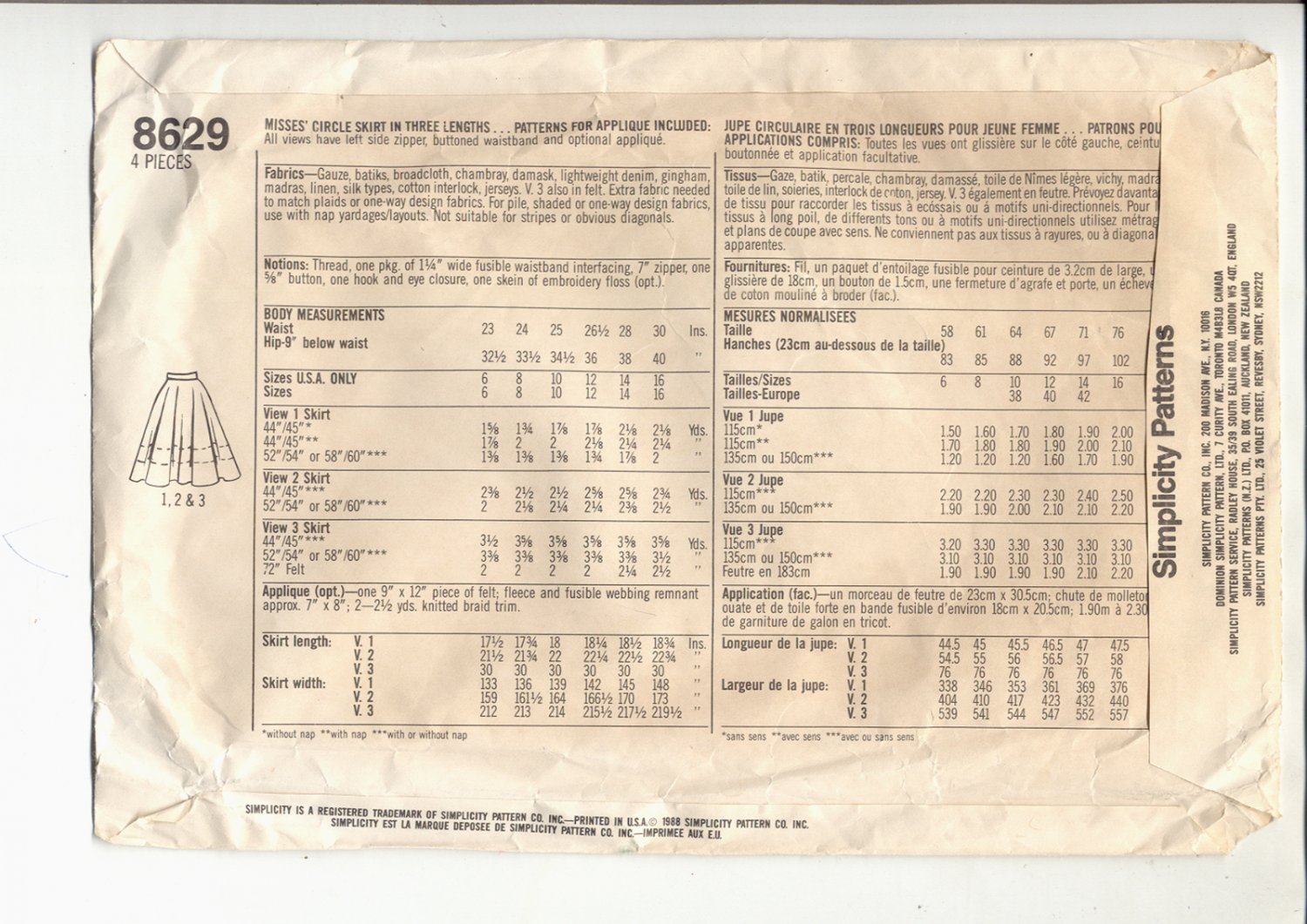 SIMPLICITY PATTERN # 8629 MISSES CIRCLE POODLE SKIRT IN THREE LENGTHS ...