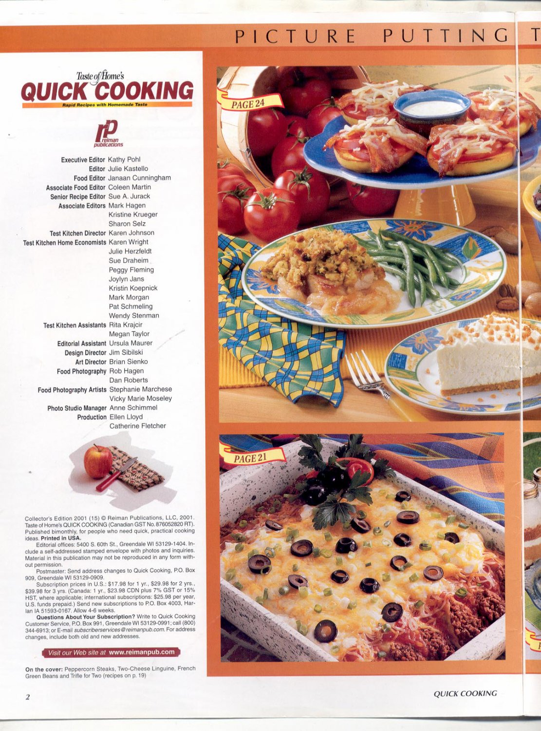 TASTE OF HOME'S QUICK COOKING MAGAZINE ~ COLLECTOR'S EDITION 2001 MINT TASTE OF HOME'S QUICK COOKING MAGAZINE ~ COLLECTOR'S EDITION 2001 MINT