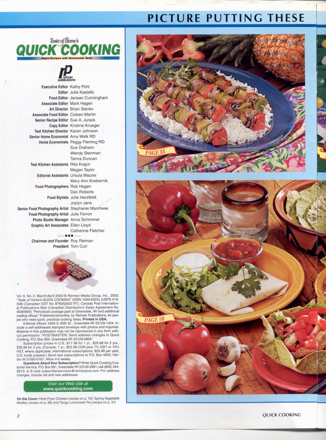 TASTE OF HOME'S QUICK COOKING MAGAZINE ~ LEMONADE PIE ~ MARCH APRIL 2003 NM