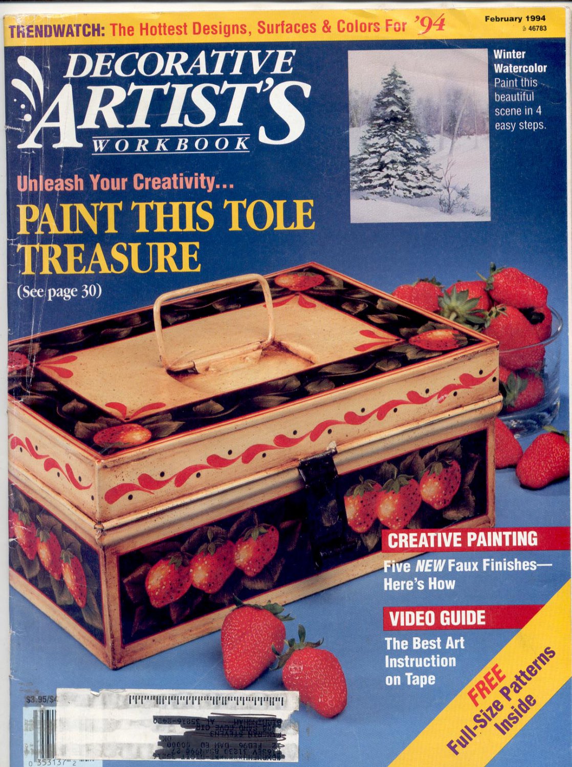 DECORATIVE ARTIST'S WORKBOOK MAGAZINE ~ 5 FAUX FINISHES ~ FEBRUARY 1994 VG